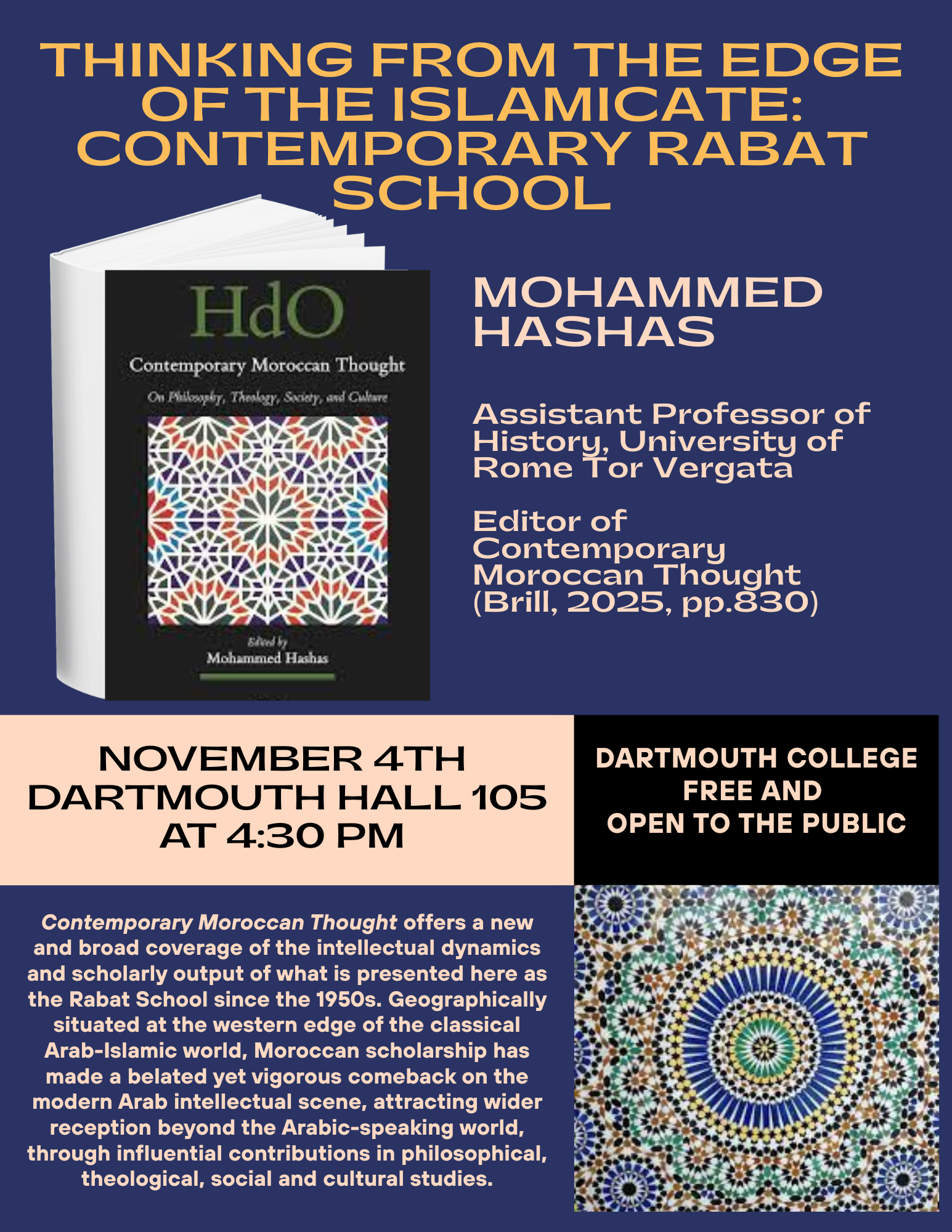 Hashas speaks at Dartmouth College on "Rabat School", Hanover, 05 ...
